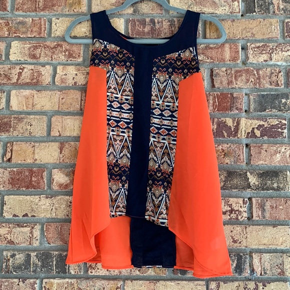 THML | Tops | Thml Orange And Navy Pattered Tank | Poshmark